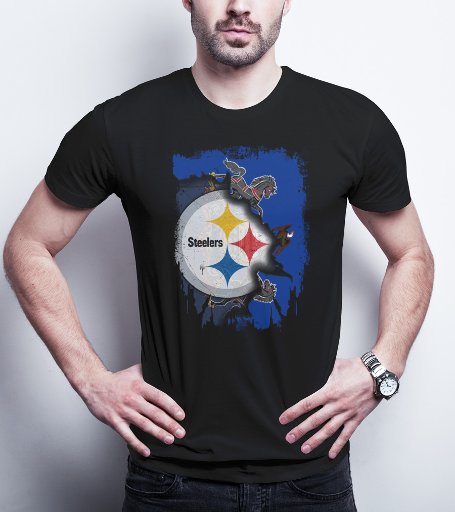 Steelers Together Pennsylvania With Horses And Eagle On Grunge Blue Background T-Shirt