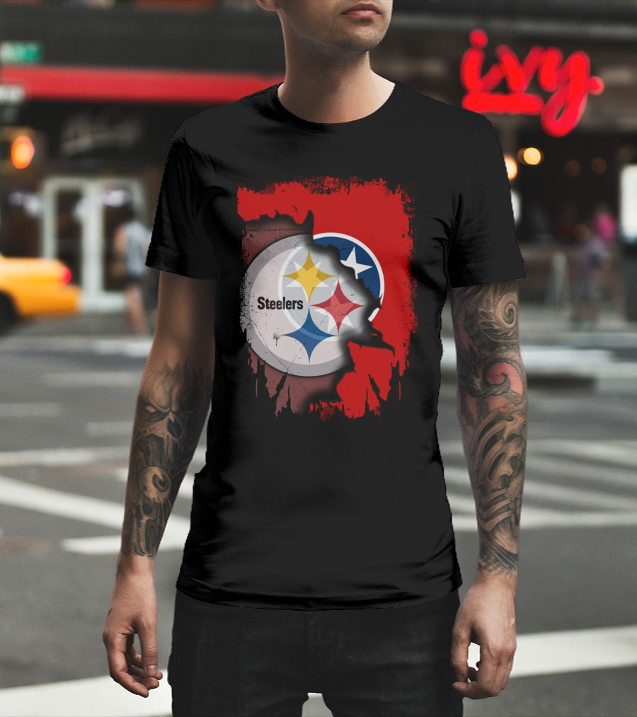 Tennessee And Steelers Fusion With Flag T-Shirt