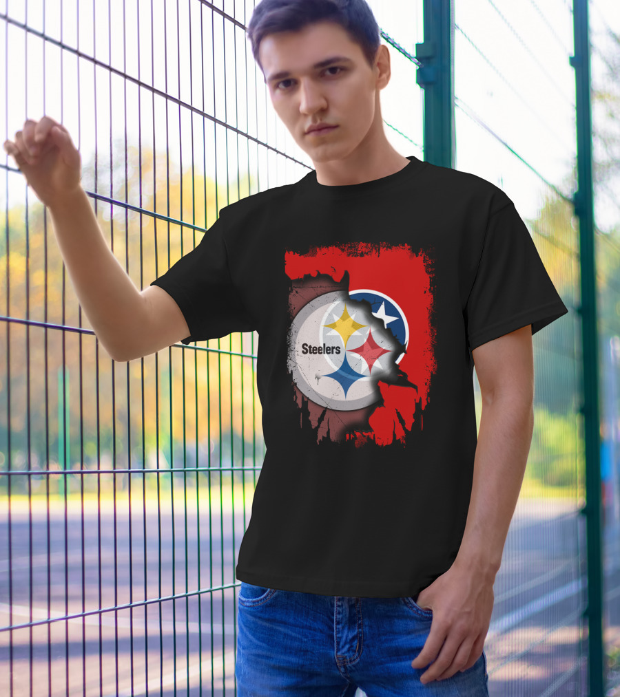 Tennessee And Steelers Fusion With Flag T-Shirt