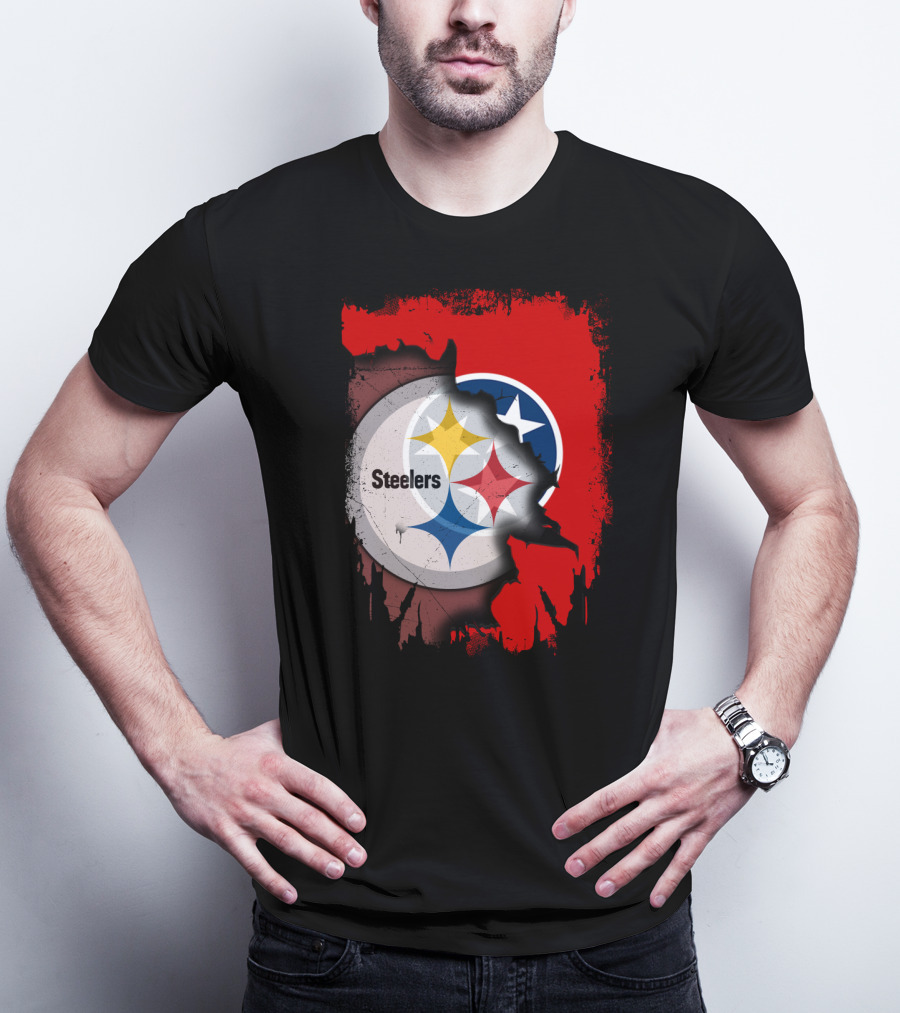 Tennessee And Steelers Fusion With Flag T-Shirt