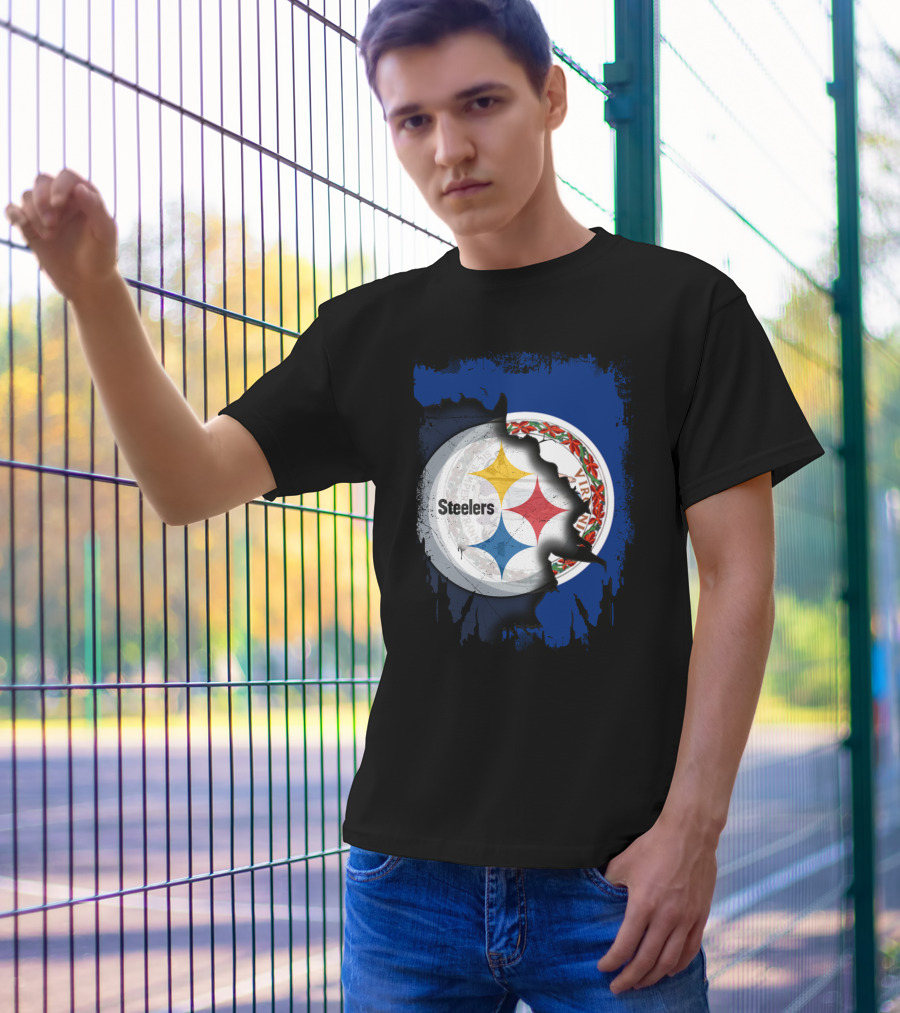 Virginia State Flag With Pittsburgh Steelers Logo Fusion T-Shirt