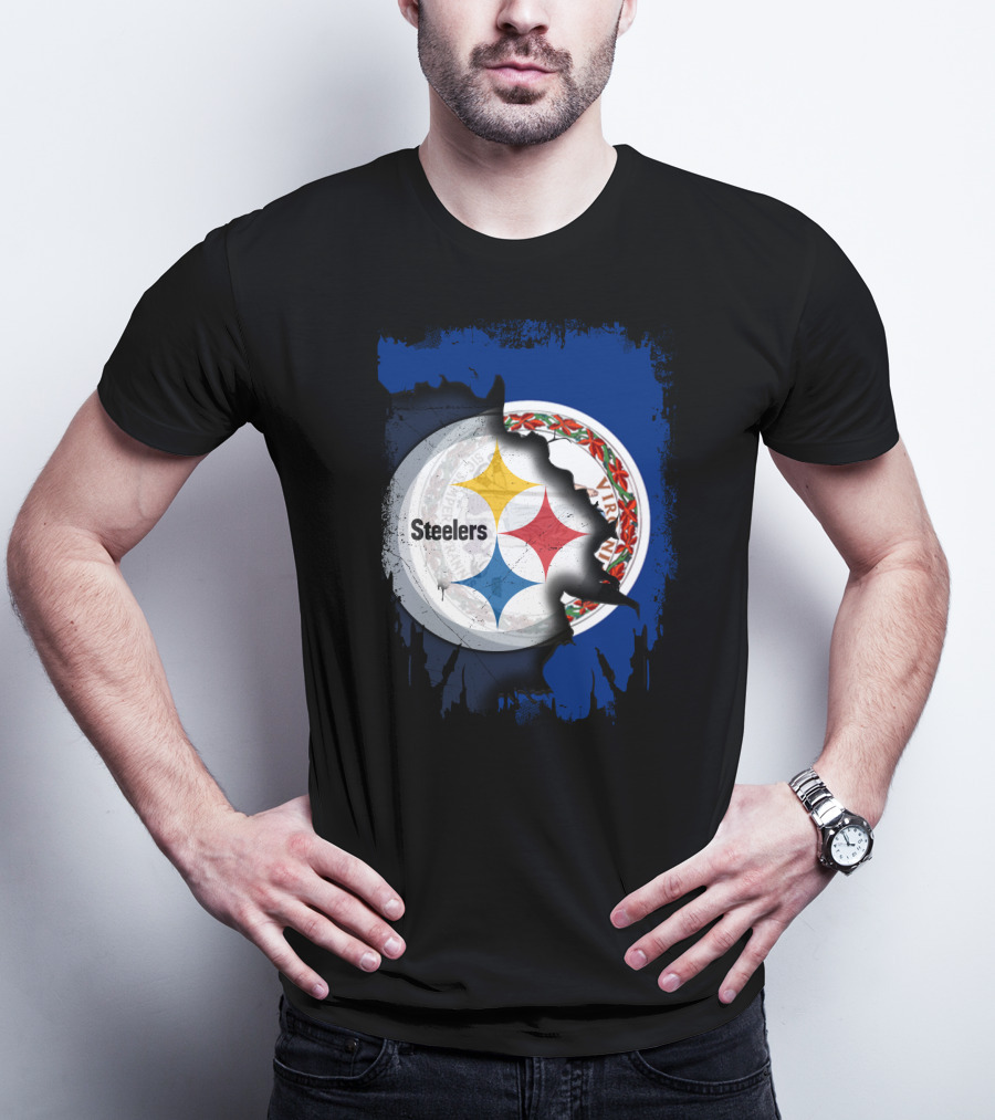 Virginia State Flag With Pittsburgh Steelers Logo Fusion T-Shirt