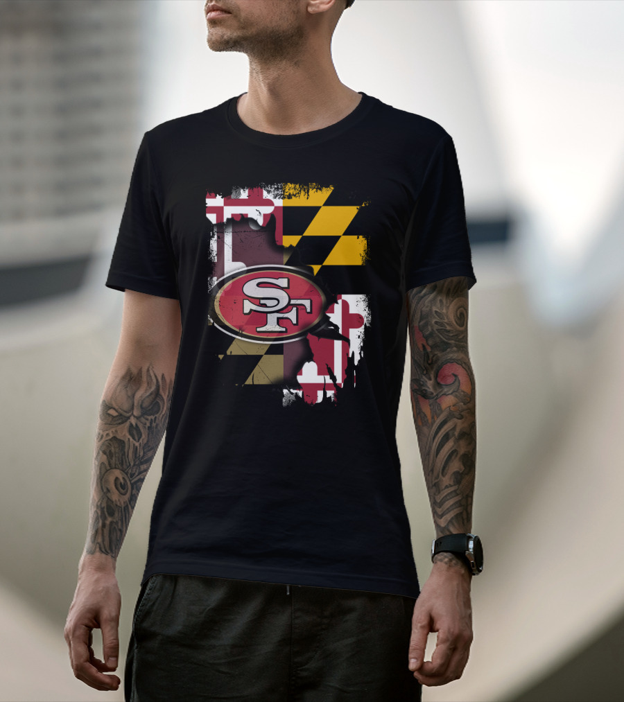 Maryland Flag With San Francisco 49ers Logo Together T-Shirt