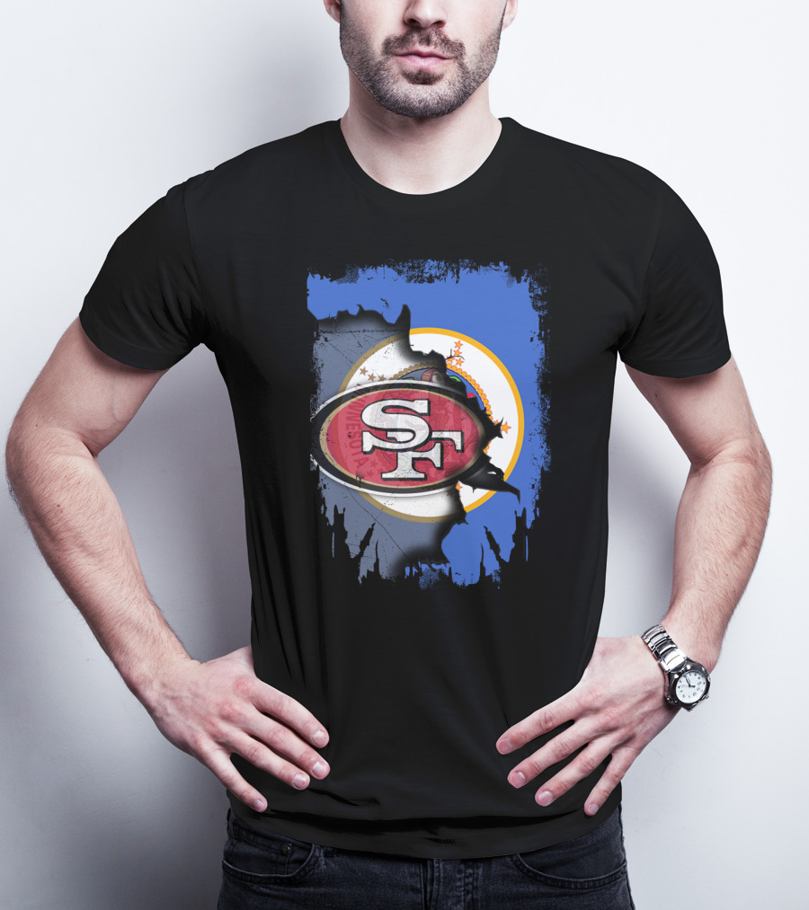 Minnesota State Flag With San Francisco 49ers Logo Overlay T-Shirt