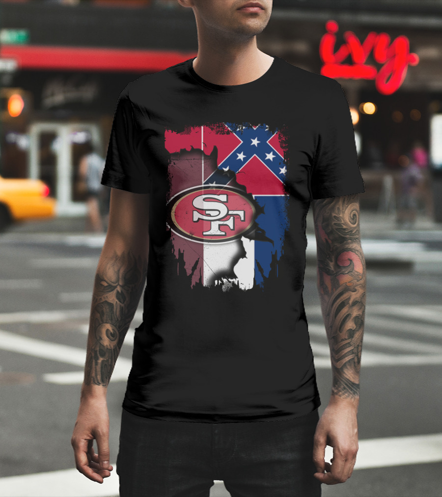 San Francisco 49ers Logo With Mississippi Flag Background T-Shirt
