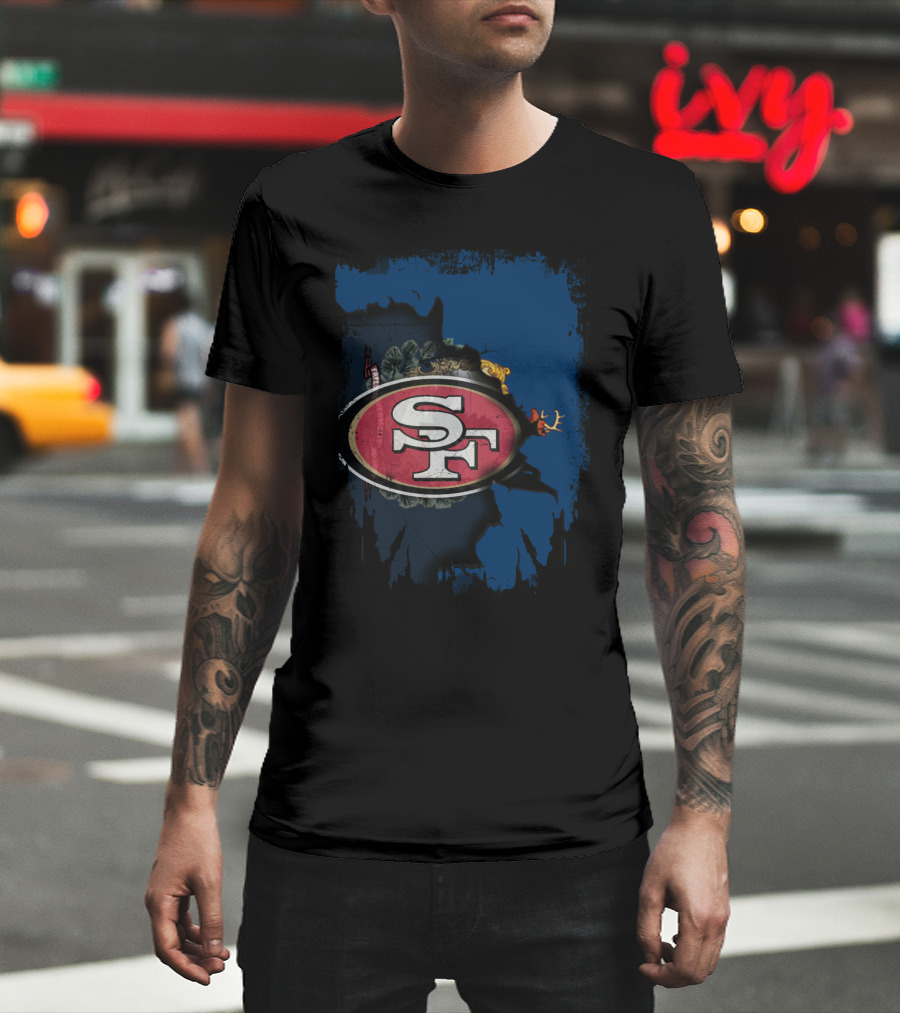 SF 49ers Emblem Overlaying Vermont T-Shirt