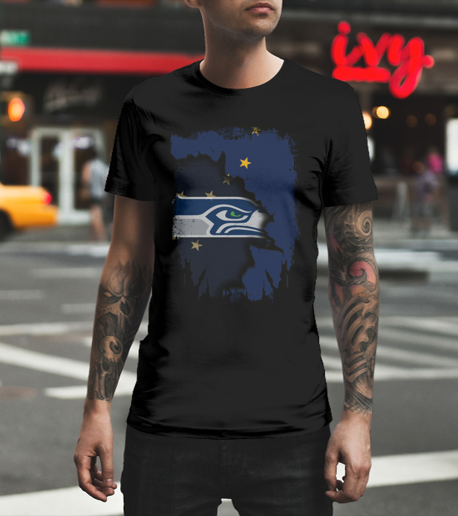 Alaska Map With Seattle Seahawks Logo And Stars T-Shirt