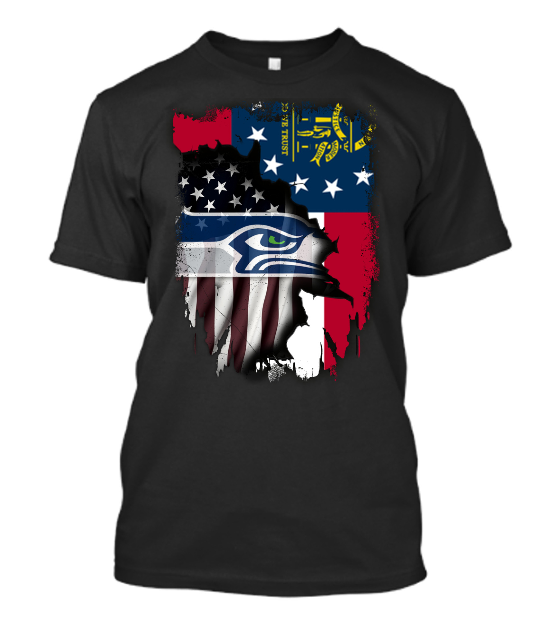 Georgia State Flag With Seahawks Logo And American Flag Elements T-Shirt