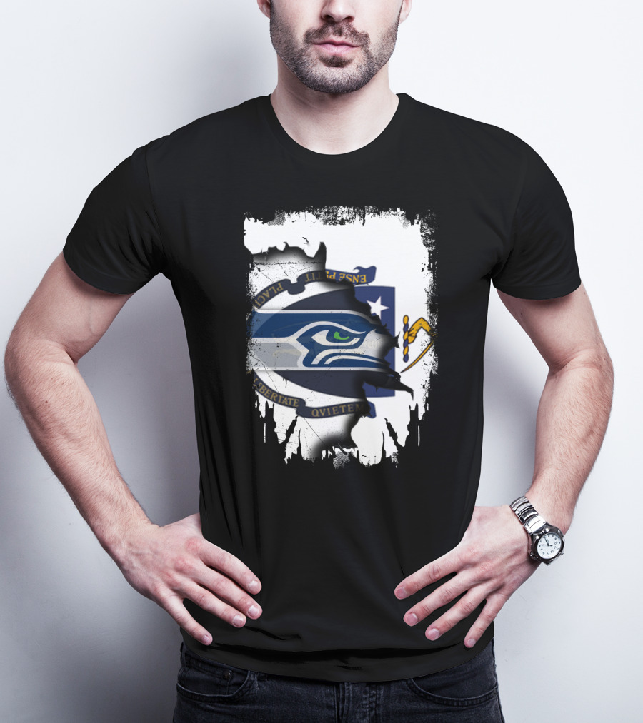 Massachusetts And Seahawks Ripped Blend T-Shirt