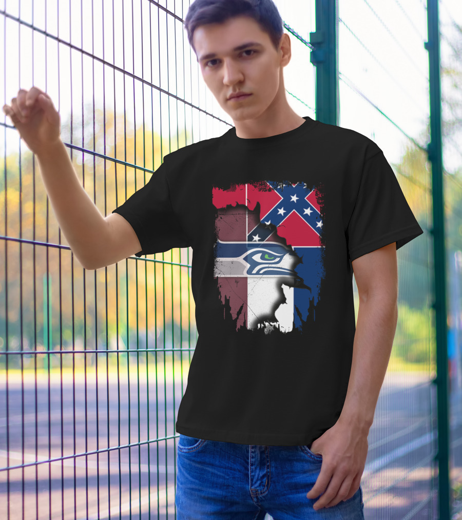 Seahawks Logo Torn Confederate Flag Mississippi T-Shirt