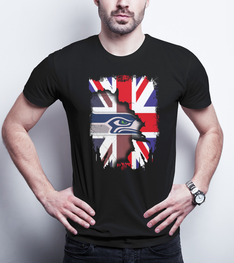 United Kingdom Flag With Seattle Seahawks Logo Integration T-Shirt