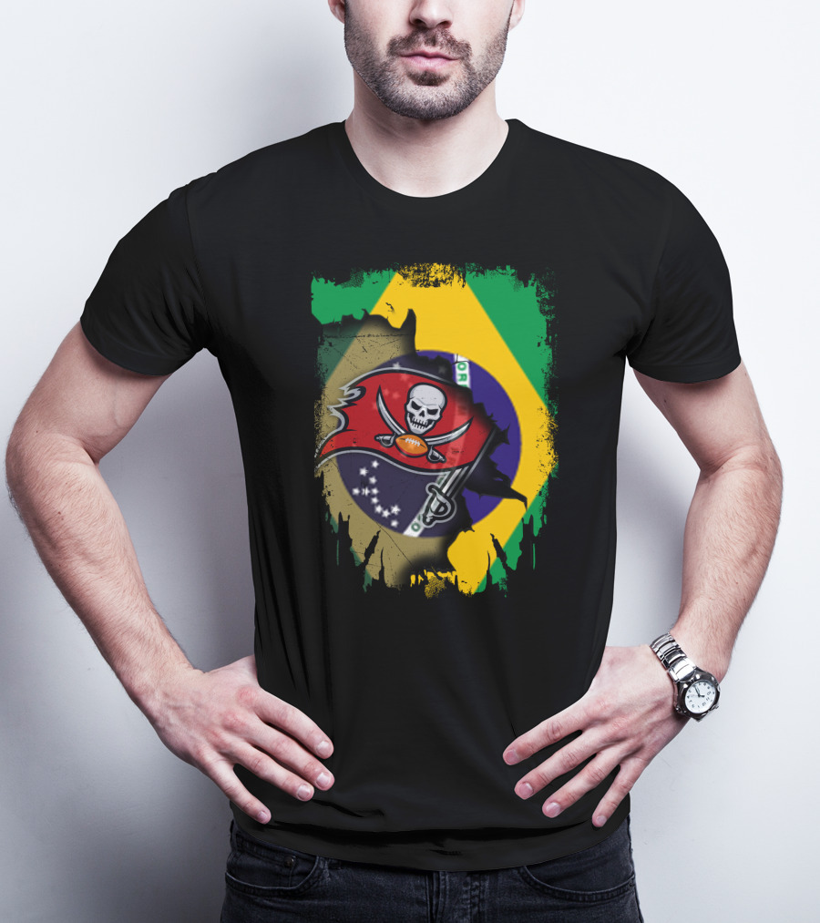 Brazilian Flag And Buccaneers Logo Fusion T-Shirt