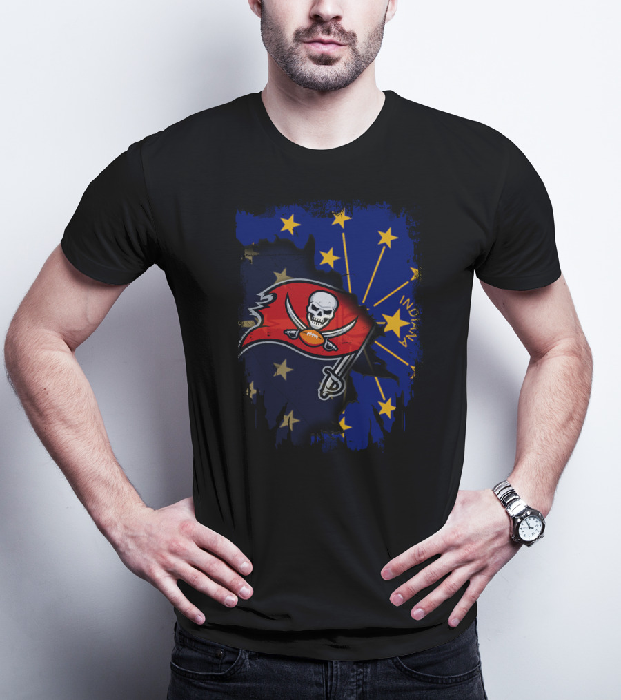 Indiana Pride With Buccaneers Flag On State Star Background T-Shirt