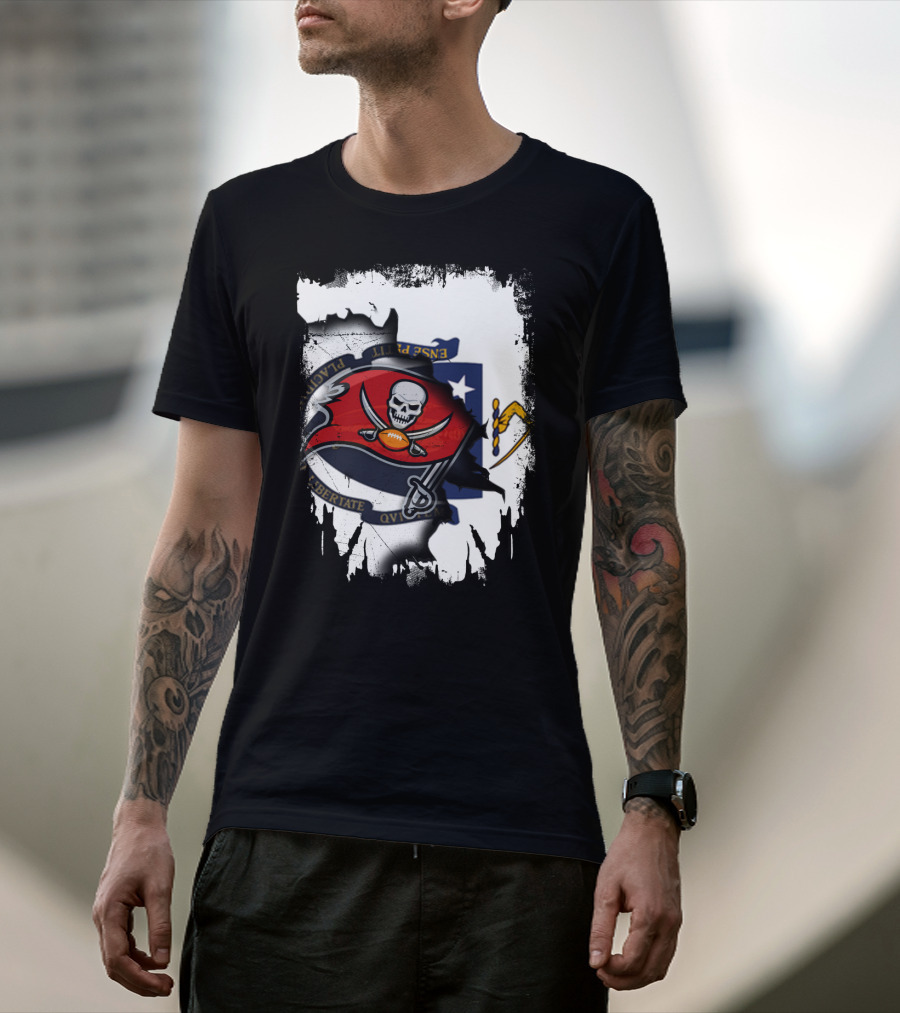 Together Massachusetts And Buccaneers Flag Fusion T-Shirt