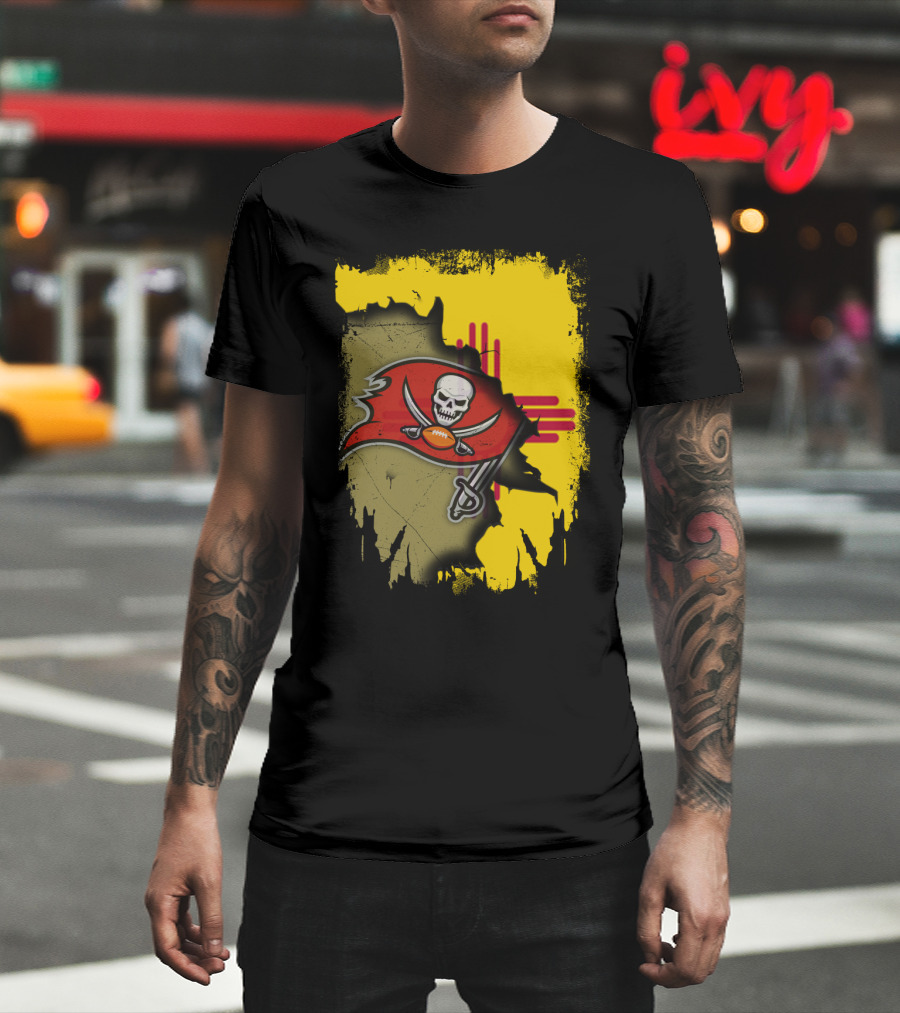 Together New Mexico With Buccaneers Logo And Flag Background T-Shirt