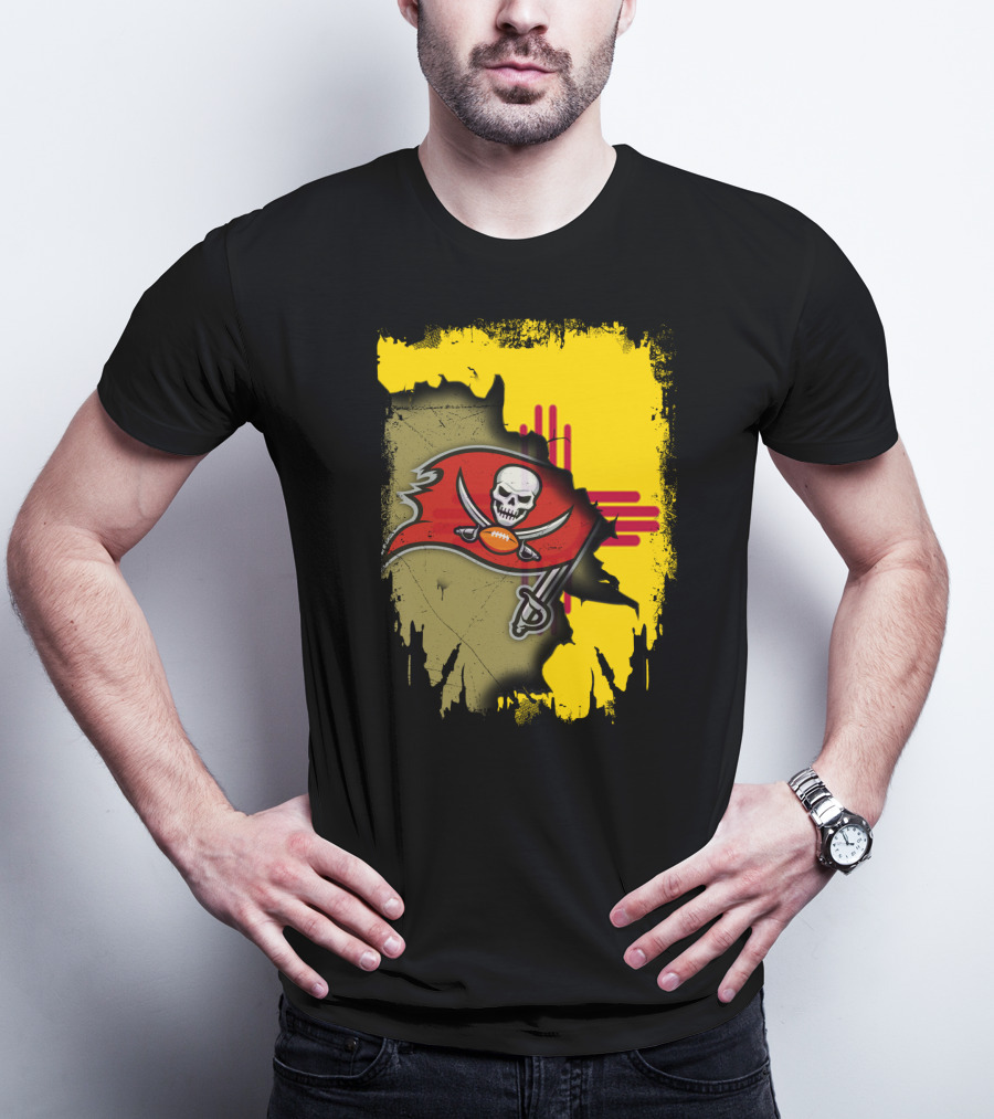 Together New Mexico With Buccaneers Logo And Flag Background T-Shirt
