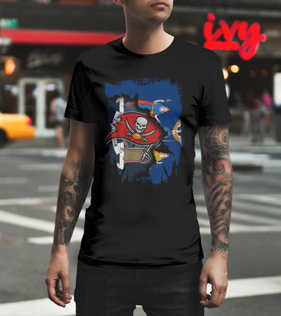 Together New York With Buccaneers Flag Logo And State T-Shirt
