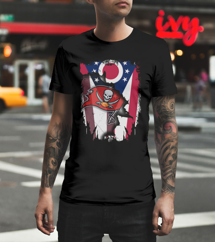 Ohio Flag With Tampa Bay Buccaneers Logo Together T-Shirt