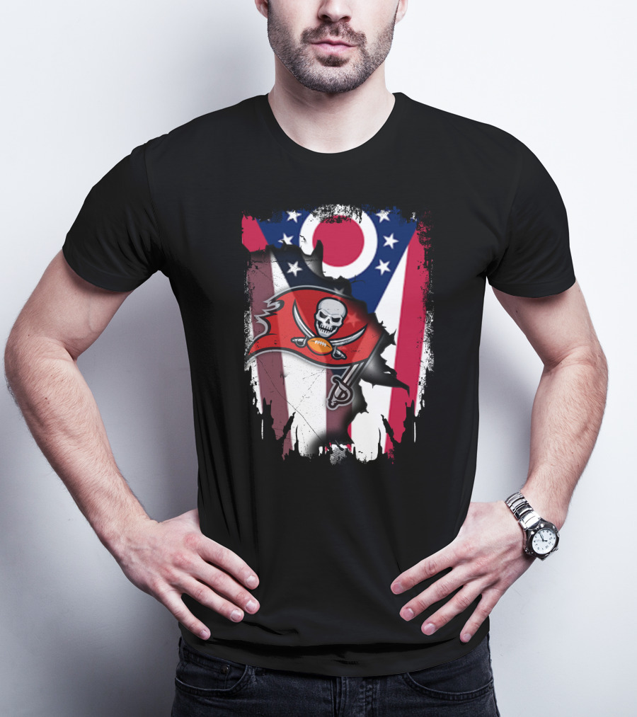 Ohio Flag With Tampa Bay Buccaneers Logo Together T-Shirt
