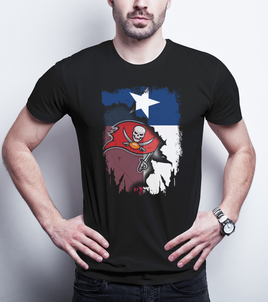 Texas Flag And Tampa Bay Buccaneers Skull And Swords Football Logo Combination T-Shirt
