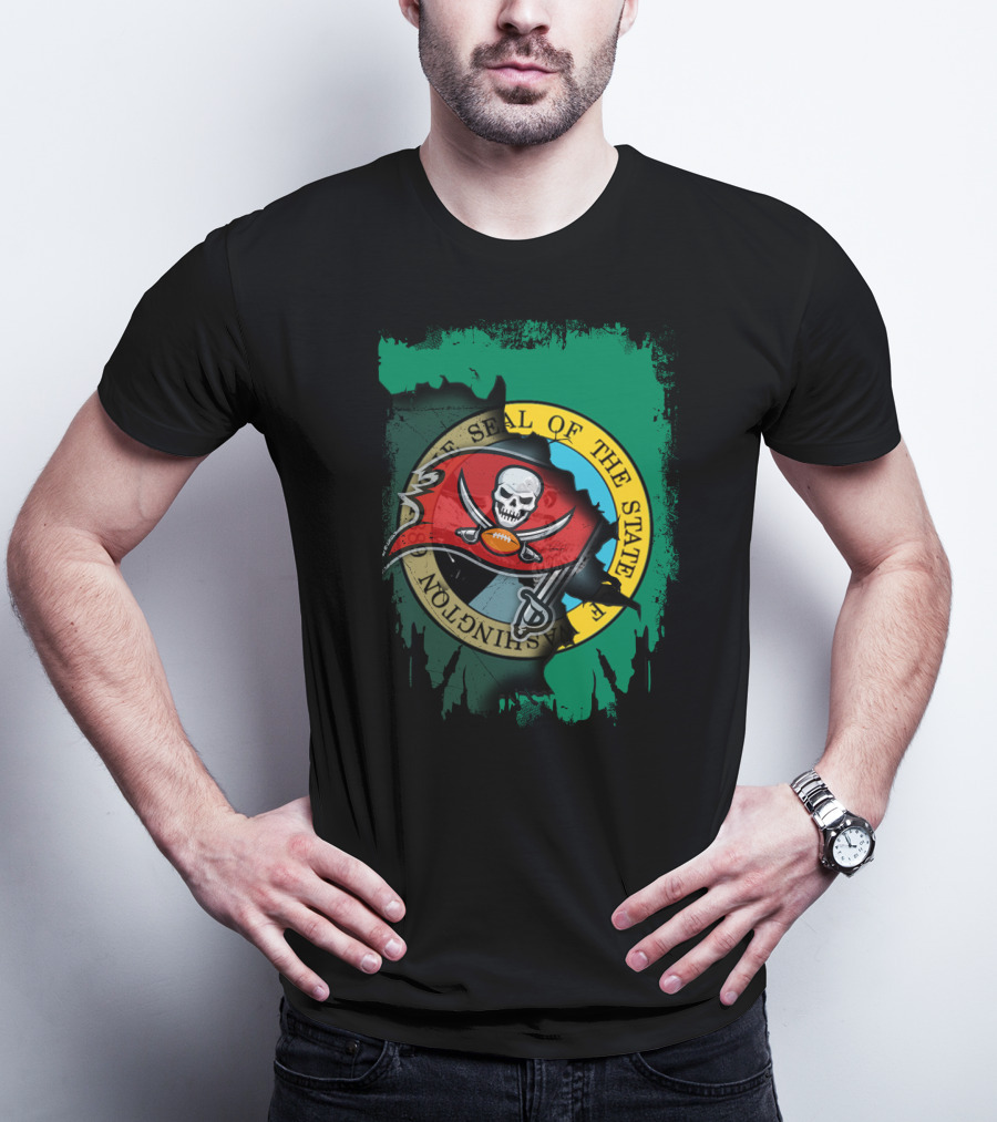 Washington State Seal And Buccaneers Logo Fusion T-Shirt