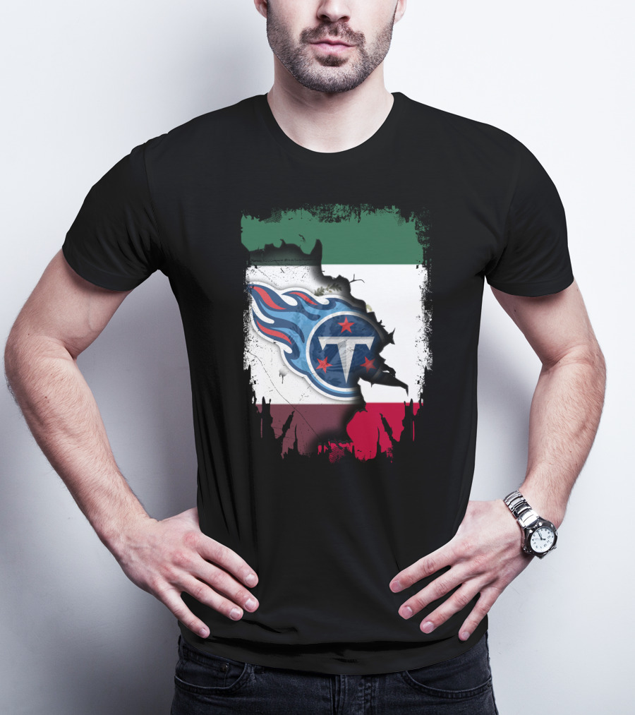 Titans Logo Blending With Mexico Flag - Together Mexico With Titans T-Shirt