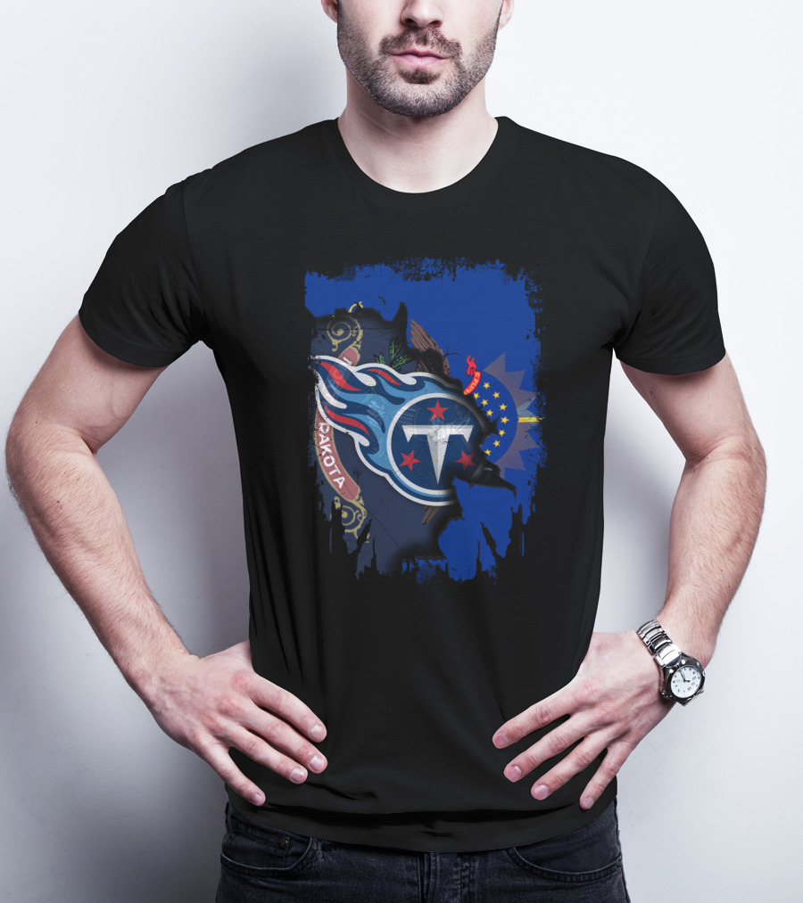 North Dakota Titans Emblem With State Flag Fusion T-Shirt