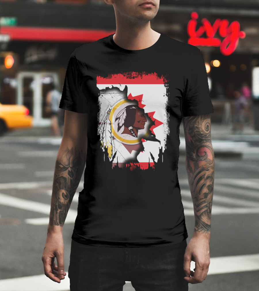 Together Canada Washington Redskins Logo In Torn Maple Leaf Flag T-Shirt