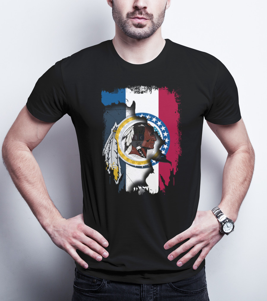 Missouri Flag With Washington Redskins Logo Fusion T-Shirt