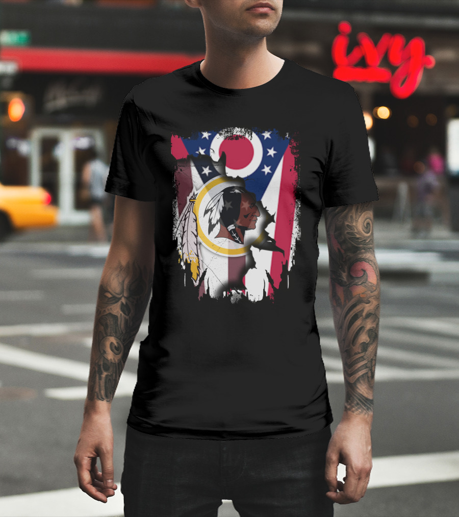 Ohio Flag With Washington Redskins Logo Fusion T-Shirt