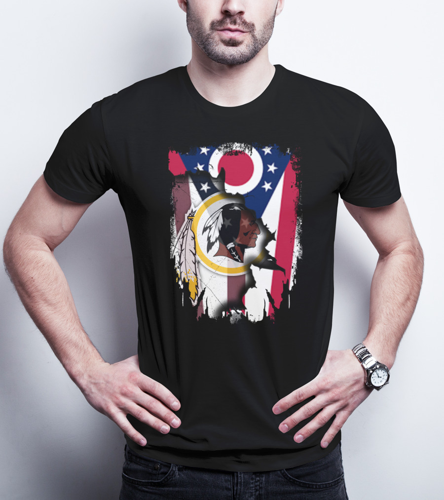Ohio Flag With Washington Redskins Logo Fusion T-Shirt