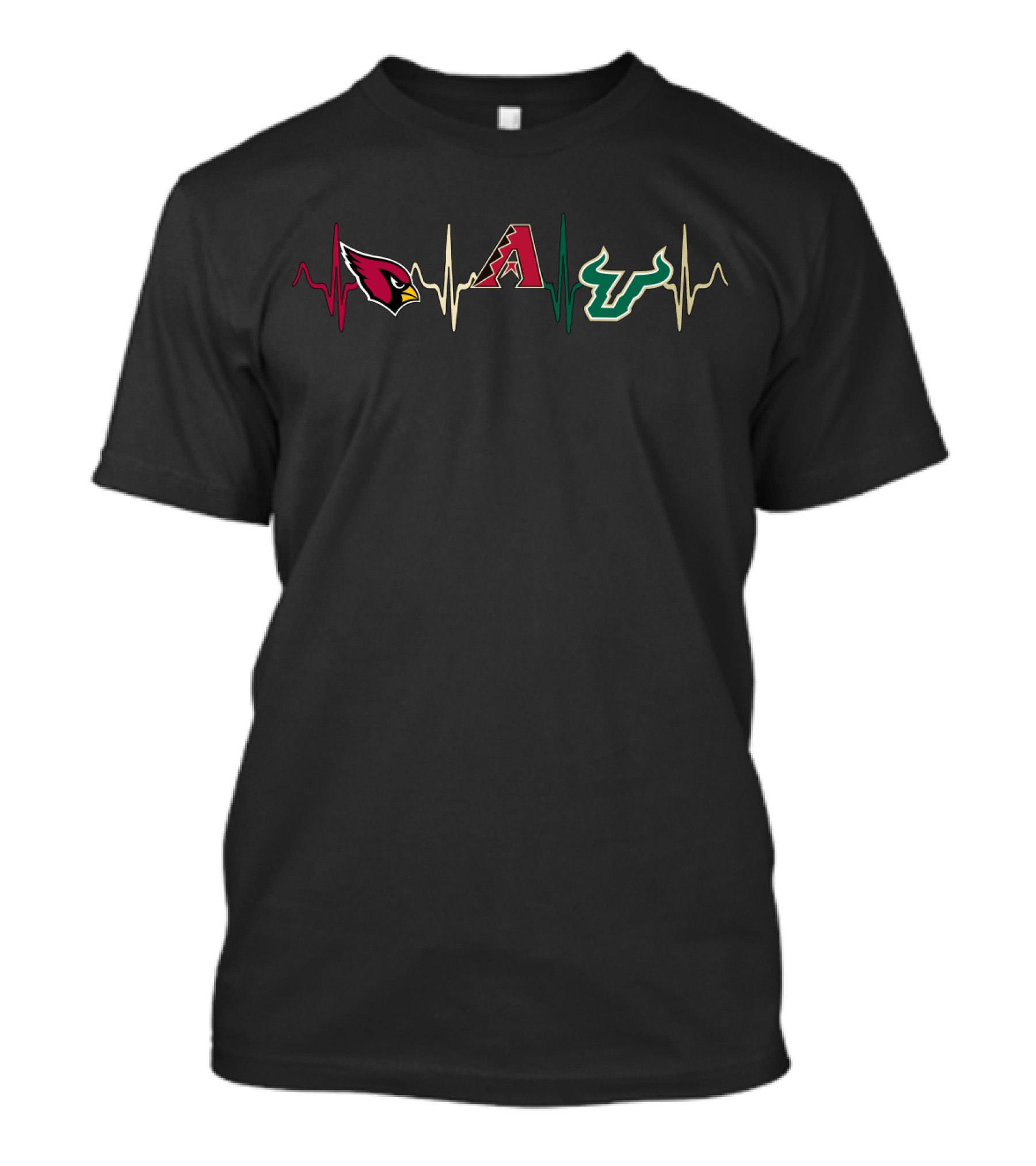 Arizona Cardinals Arizona Diamondbacks Usf Bulls Heartbeat Sfb T-Shirt