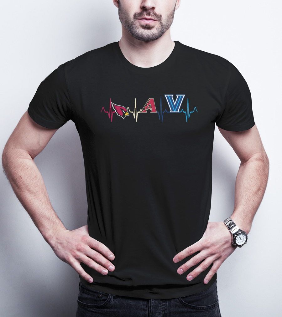Arizona Cardinals Heartbeat Arizona Diamondbacks Villanova Wildcats Electrocardiogram T-Shirt