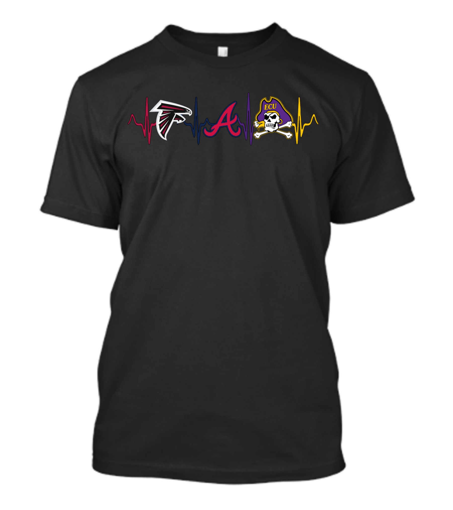 Atlanta Falcons Braves Ecu Pirates Heartbeat T-Shirt