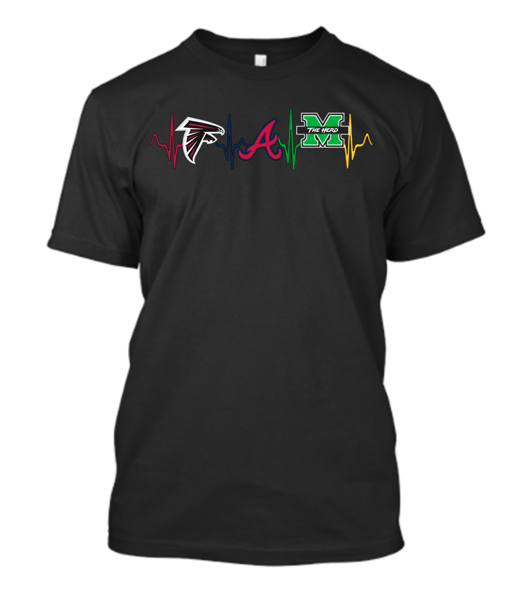 Atlanta Falcons Braves Marshall The Herd Heartbeat T-Shirt