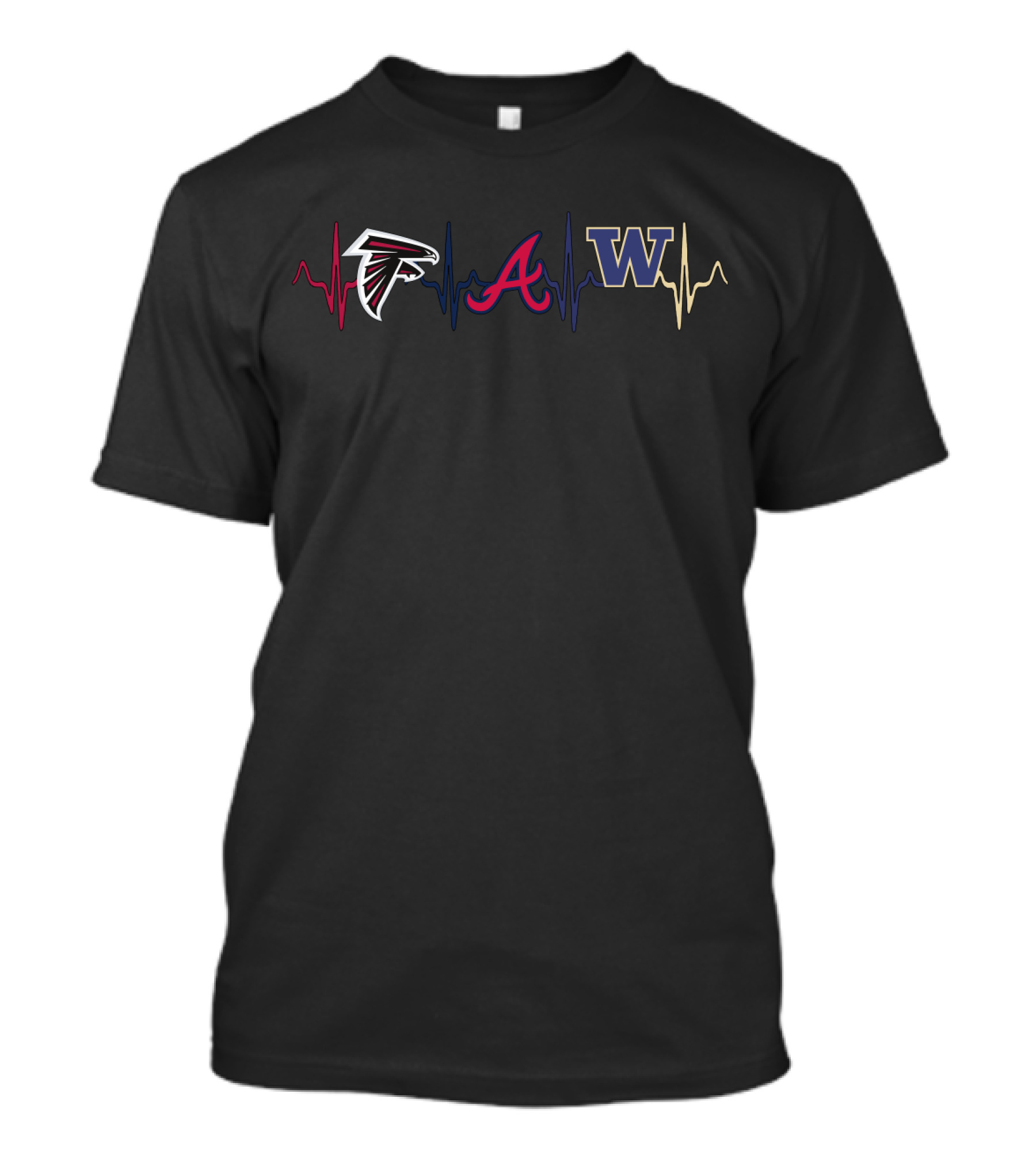 Love Falcons Braves Huskies Heartbeat T-Shirt