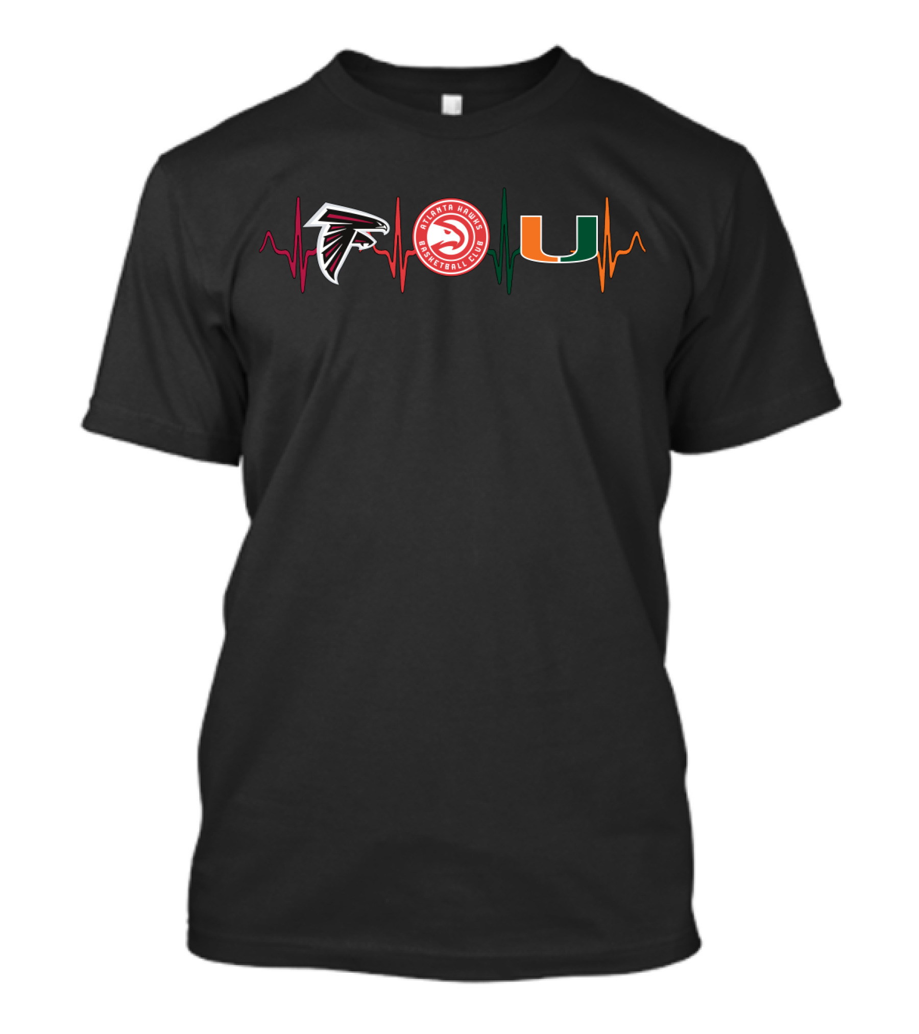 Atlanta Falcons Hawks Miami Hurricanes Heartbeat T-Shirt