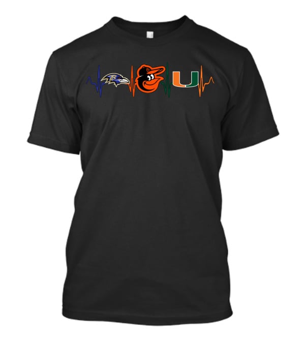 Baltimore Ravens Orioles Miami Hurricanes Heartbeat T-Shirt