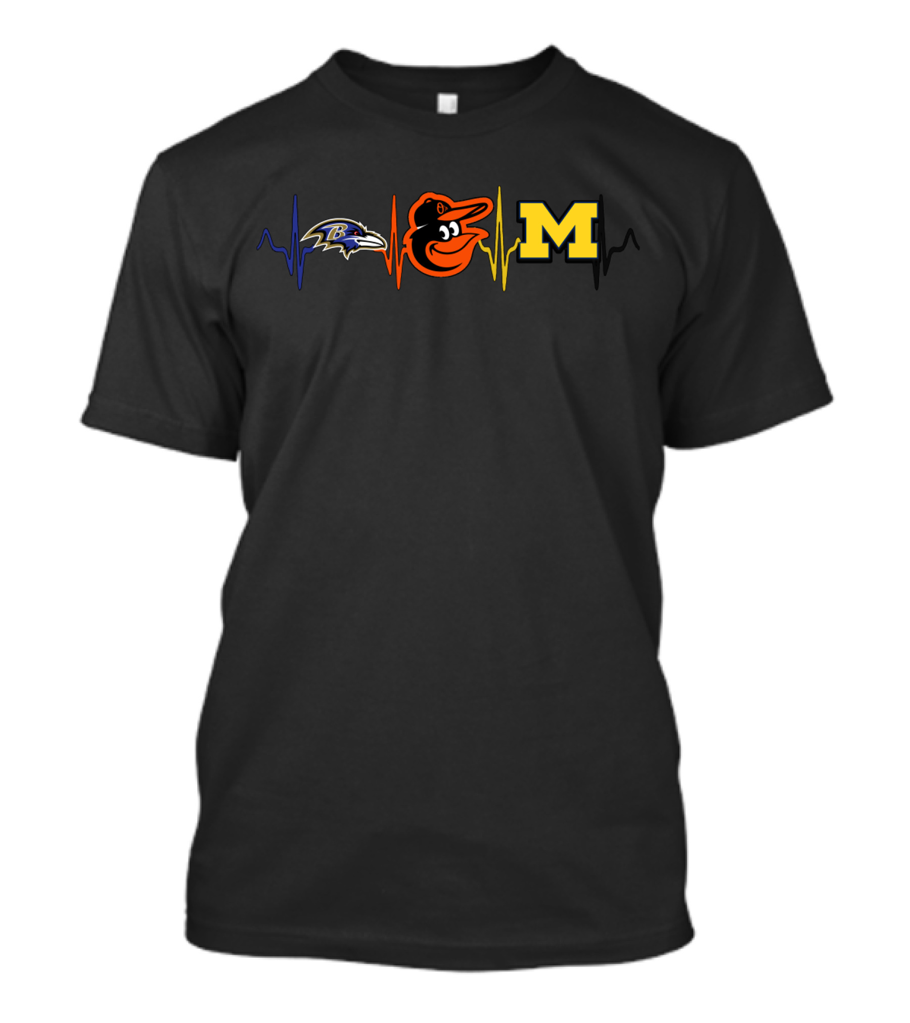 Baltimore Ravens Baltimore Orioles Michigan Wolverines Heartbeat T-Shirt