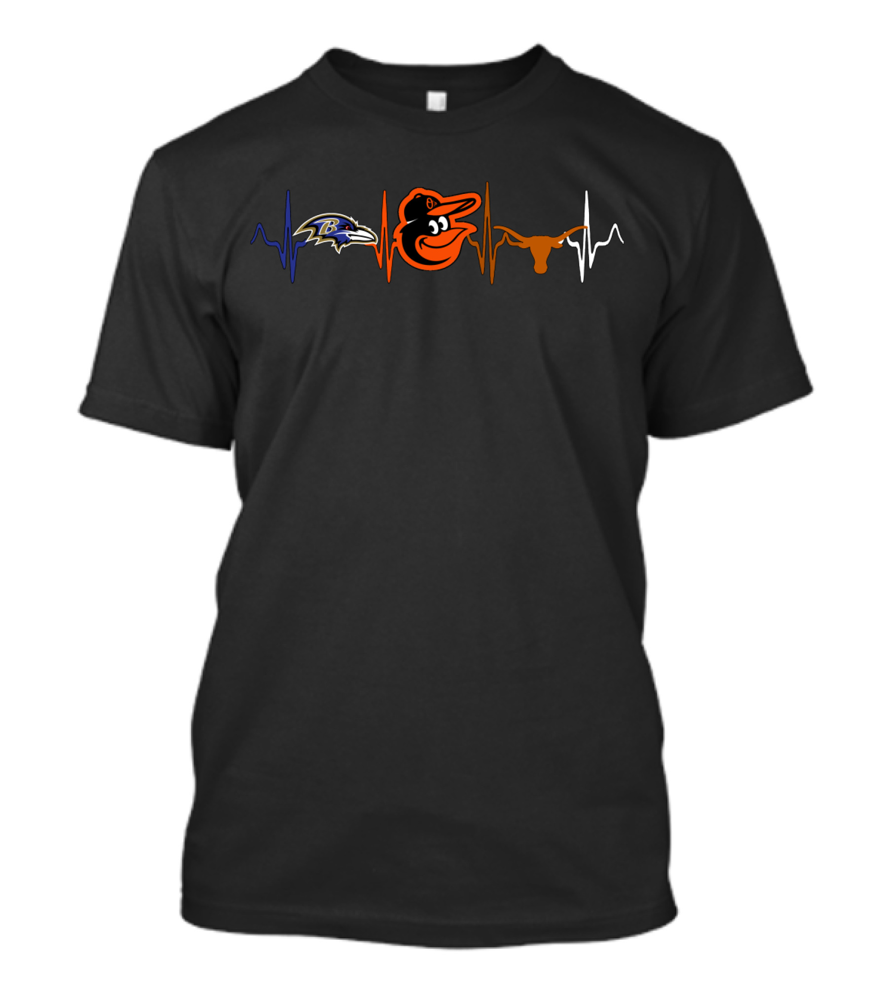 Baltimore Ravens Baltimore Orioles Texas Longhorns Heartbeat T-Shirt