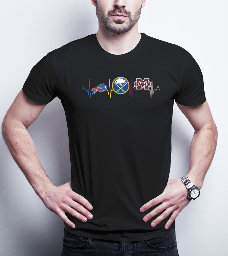 Buffalo Bills Sabres Mississippi State Heartbeat T-Shirt