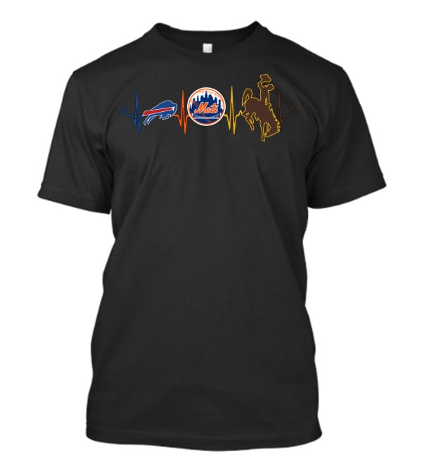 Buffalo Bills New York Mets Wyoming Cowboys Heartbeat T-Shirt