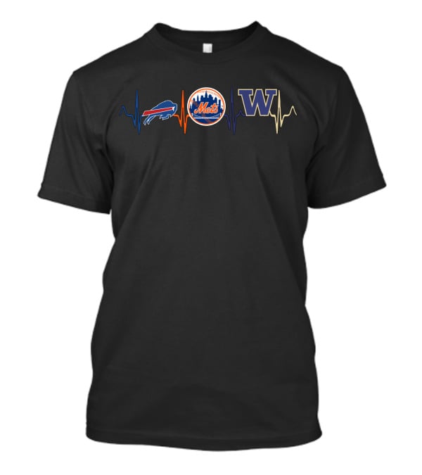 Buffalo Bills New York Mets Washington Huskies Heartbeat Icons T-Shirt