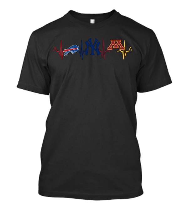 Buffalo Bills New York Yankees Minnesota Golden Gophers Heartbeat T-Shirt
