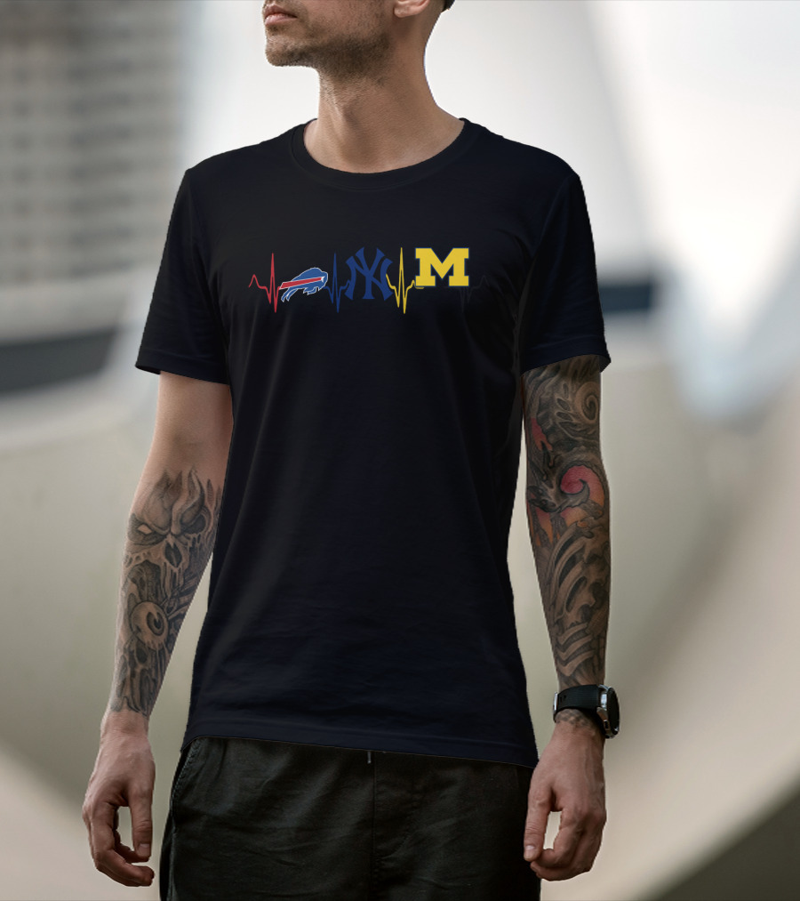 Buffalo Bills New York Yankees Michigan Wolverines Heartbeat T-Shirt