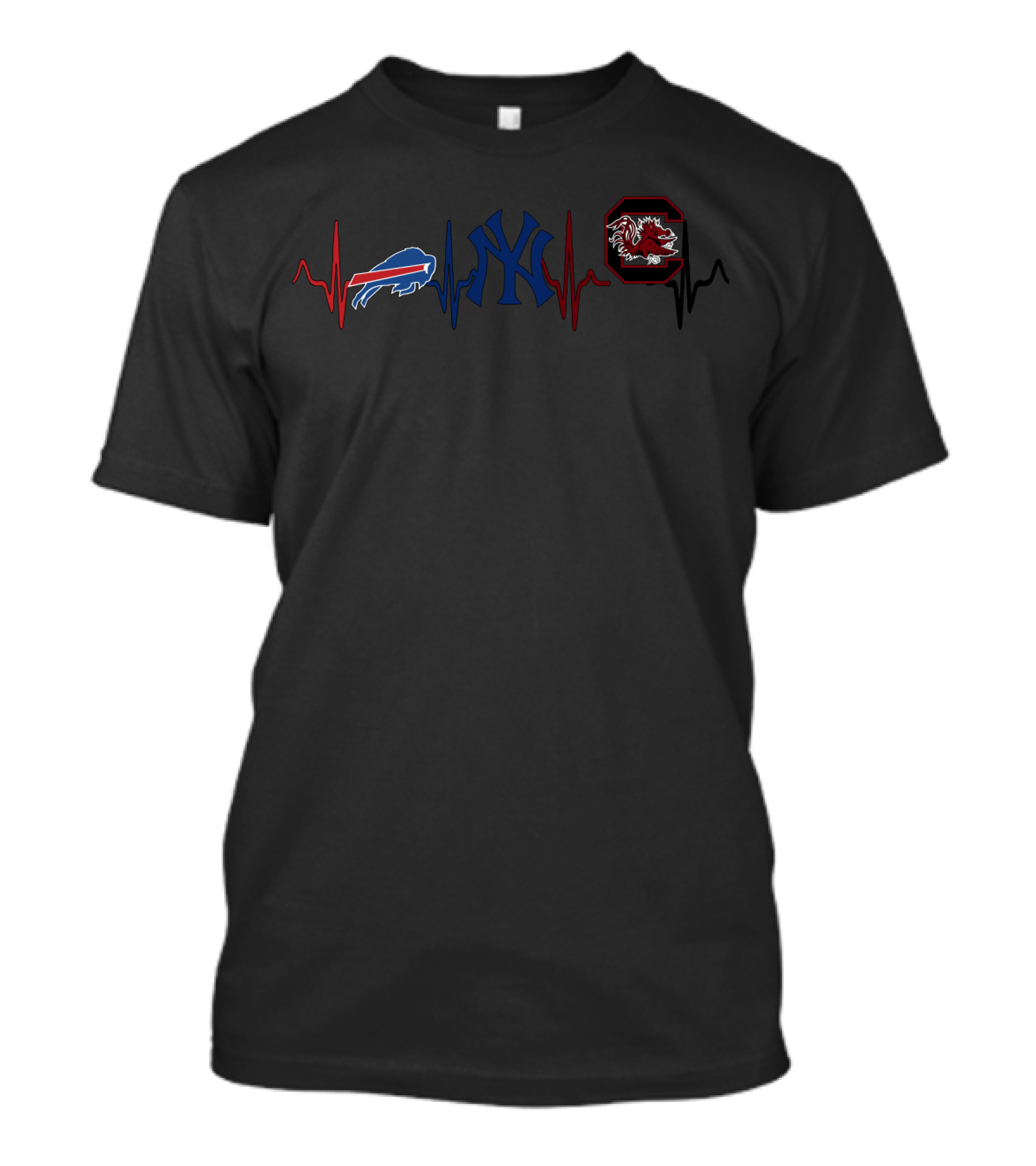 Buffalo Bills New York Yankees South Carolina Gamecocks Heartbeat T-Shirt