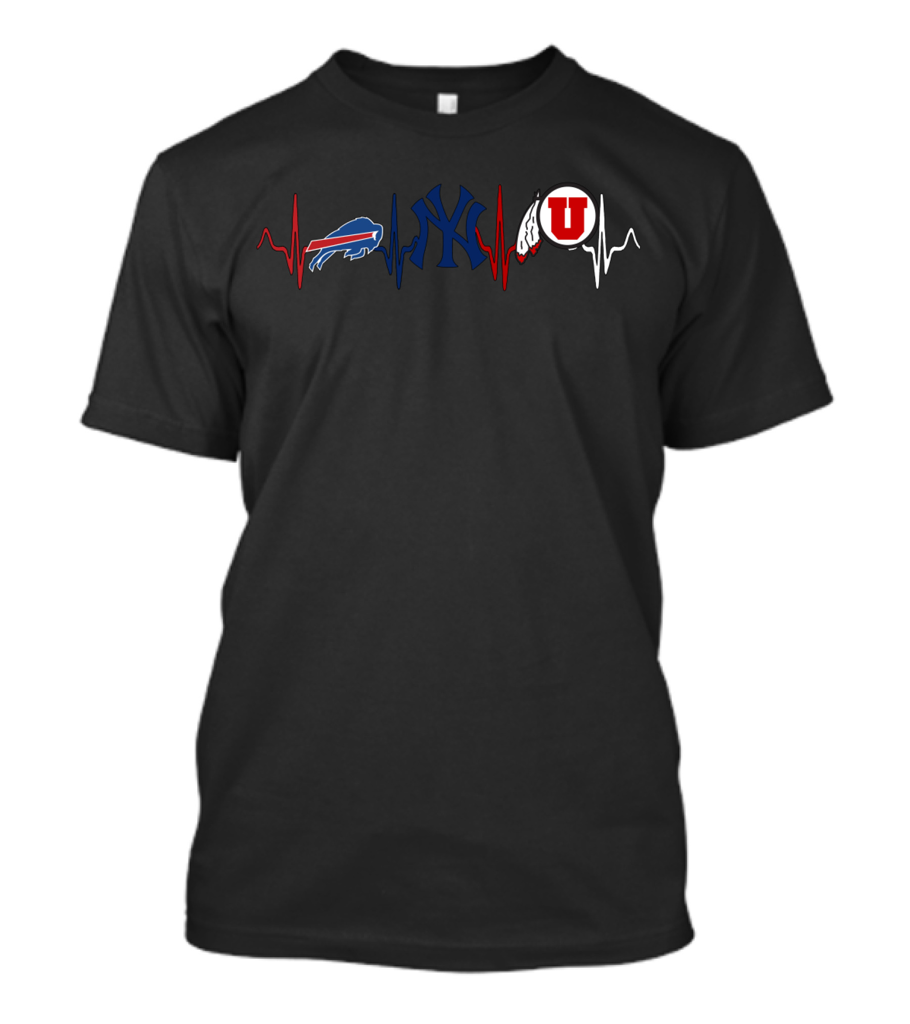 Heartbeats Love Buffalo Bills New York Yankees Utah Utes T-Shirt