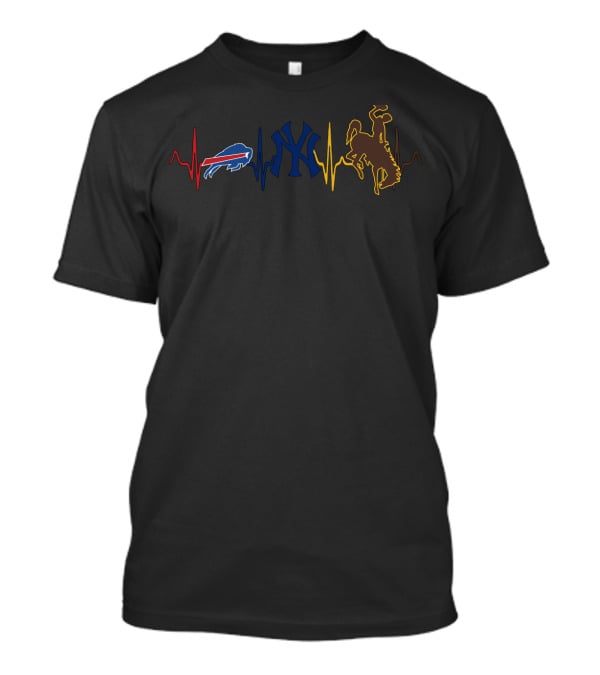 Buffalo Bills And New York Yankees Heartbeat With Wyoming Cowboys T-Shirt
