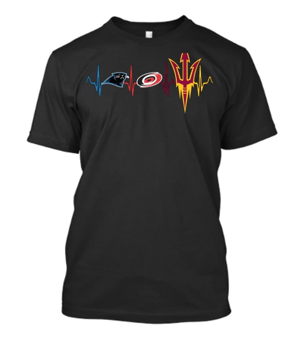 Love Panthers Hurricanes State With Heartbeat Logos T-Shirt
