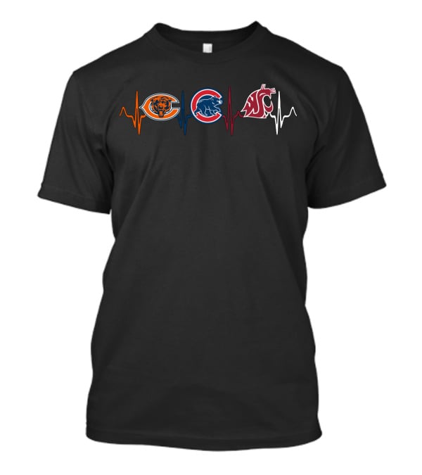 Chicago Bears Cubs Washington State Cougars Heartbeat T-Shirt
